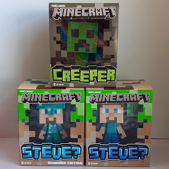 jinx | Toys | 3 X Minecraft Vinyl 6 Figure Steve Creeper Steve Diamond ...